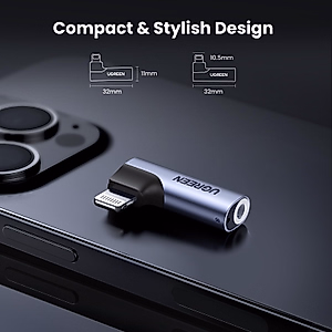 UGREEN Headphone Adapter for iPhone Lightning to 3.5mm Jack MFi TRRS Aux Earphone Stereo Audio Mic Converter Mini Dongle Compatible with iPhone 14 13 Pro Max 12 11 XR XS SE 2022, iPad, Headset, Car