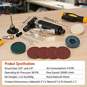 BAIWEN 1/4" Right Angle Air Die Grinder - 90 Degree Heavy Duty 20,000 RPM Compressed Sander Polisher Tool for Contour Grinding, Polishing, Milling, Cutting