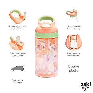 zak! Unicorn - 5-Piece Dinnerware Set - Durable Plastic & Stainless Steel - Includes Water Bottle, 8-Inch Plate, 6-Inch Bowl, Fork & Spoon - Suitable for Kids Ages 3+