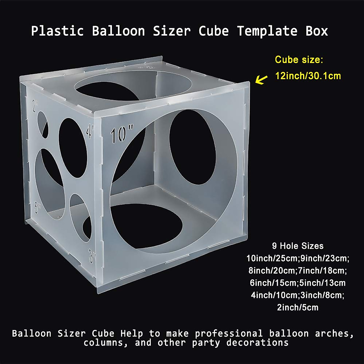 Pllieay 2-10 Inch Balloon Sizer, Collapsible Plastic Balloon Sizer Cube Box for Balloon Decoration, Balloon Arches, Balloon Columns