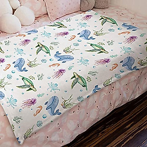 Sea Animals Flannel Baby Toddler Blanket Gift for Girls and Boys Marine Turtle Whale Jellyfish Sea Horse Weeds Sealife Receiving Blanket Newborn Nursery Bed Blanket Swaddle Crib Blanket 30x40