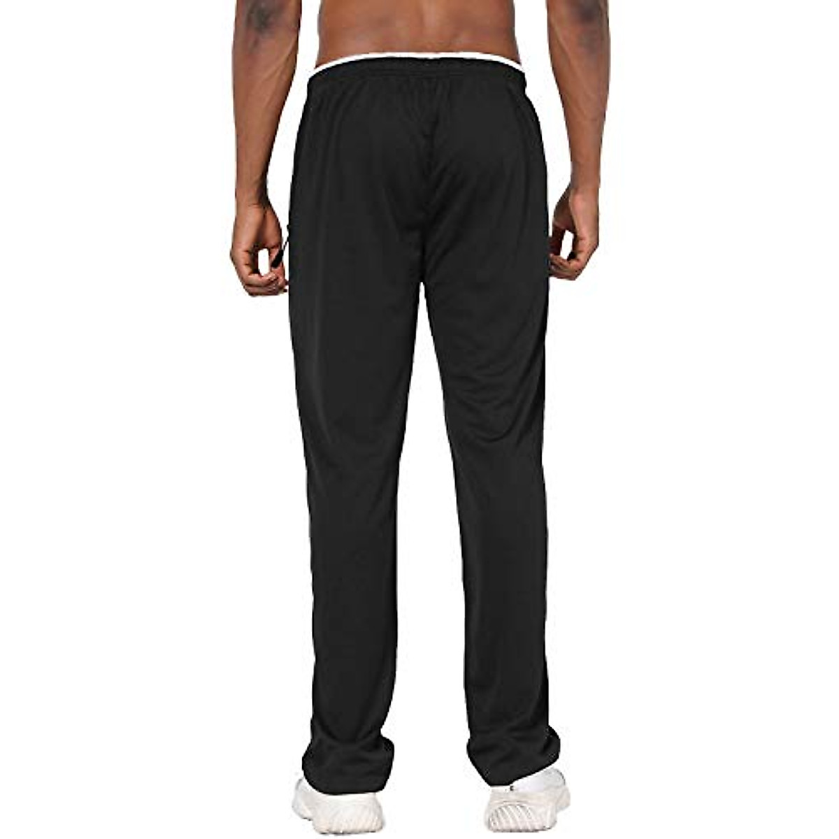 NEIKU Men's Lightweight Sweatpants Loose Fit Open Bottom Mesh Athletic Pants with Zipper Pockets Black/White L