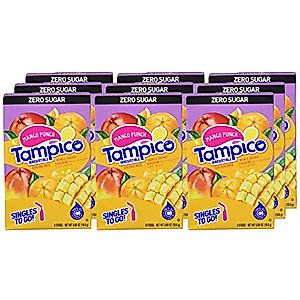 Tampico Singles To Go Drink Mix Packets, Mango Punch, Zero Sugar, Low Calorie, 100% DV of Vitamin C per Serving, Convenient, On-The-Go Water Enhancers, 6 sticks, Pack of 1