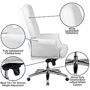 Flash Furniture Hansel High Back Traditional Tufted White LeatherSoft Multifunction Executive Swivel Ergonomic Office Chair with Arms