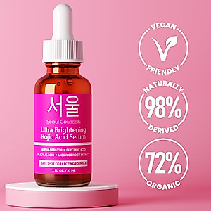 SeoulCeuticals Korean Skin Care Kojic Acid Serum Alpha Arbutin Serum – Dark Spot Remover Corrector Glycolic Acid Serum + Salicylic Acid K Beauty 1oz