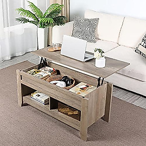Yaheetech Lift Top Coffee Table, Coffee Table with Hidden Storage Compartment & Lower Shelf, 41in Center Table for Living Room, Office, Grey