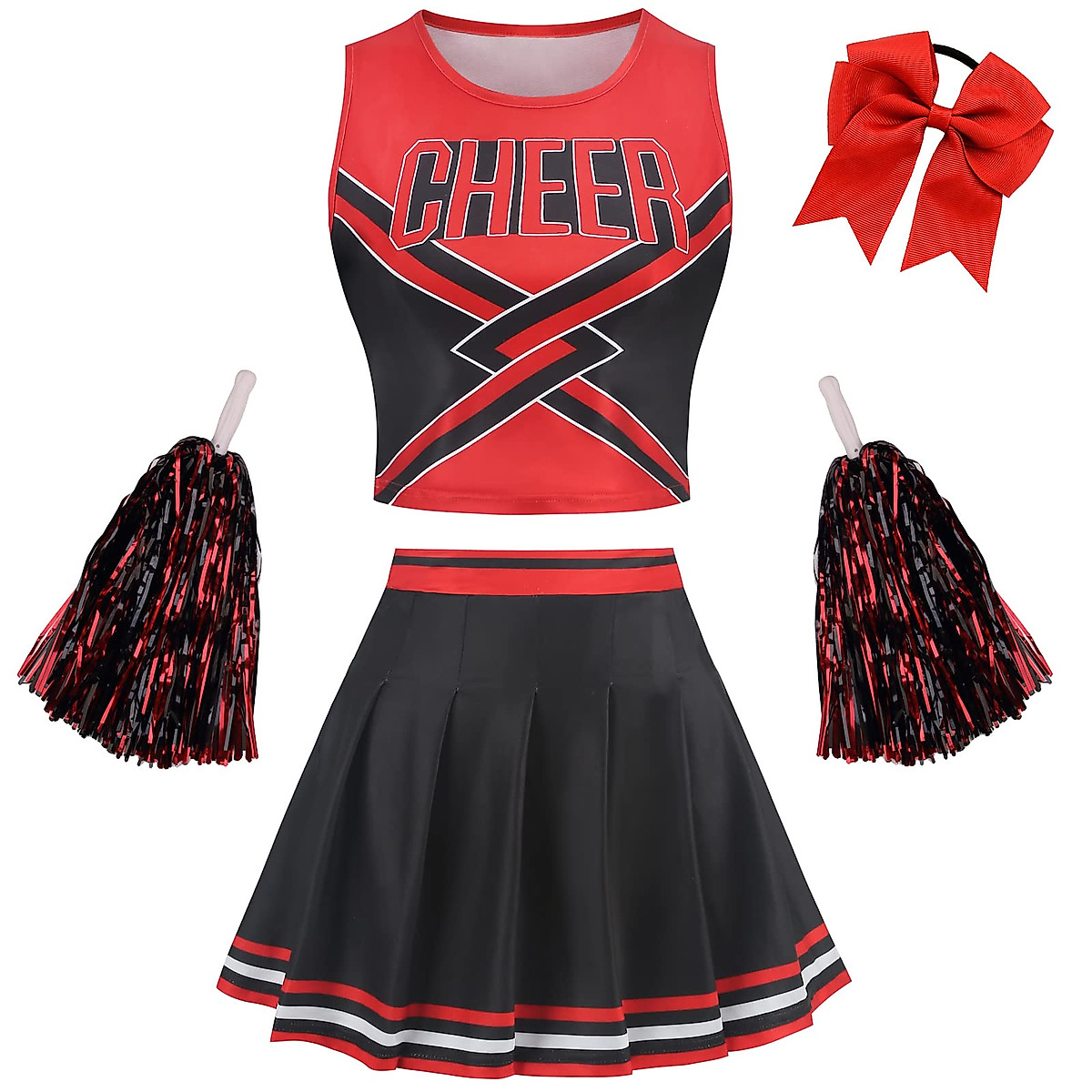 GRAJTCIN Cheerleader Costume for Women Cheerleading Uniform School Girls Dress Teenager Cheer Outfit Halloween Costume (XXS, Black)