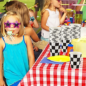 Checkered Cups 9 oz Checkered Paper Flag Race Car Party Cups Black and White Party Cups Bulk Disposable Beverage Cups for Race Car Checkered Themed Birthday Party(36 Pieces)