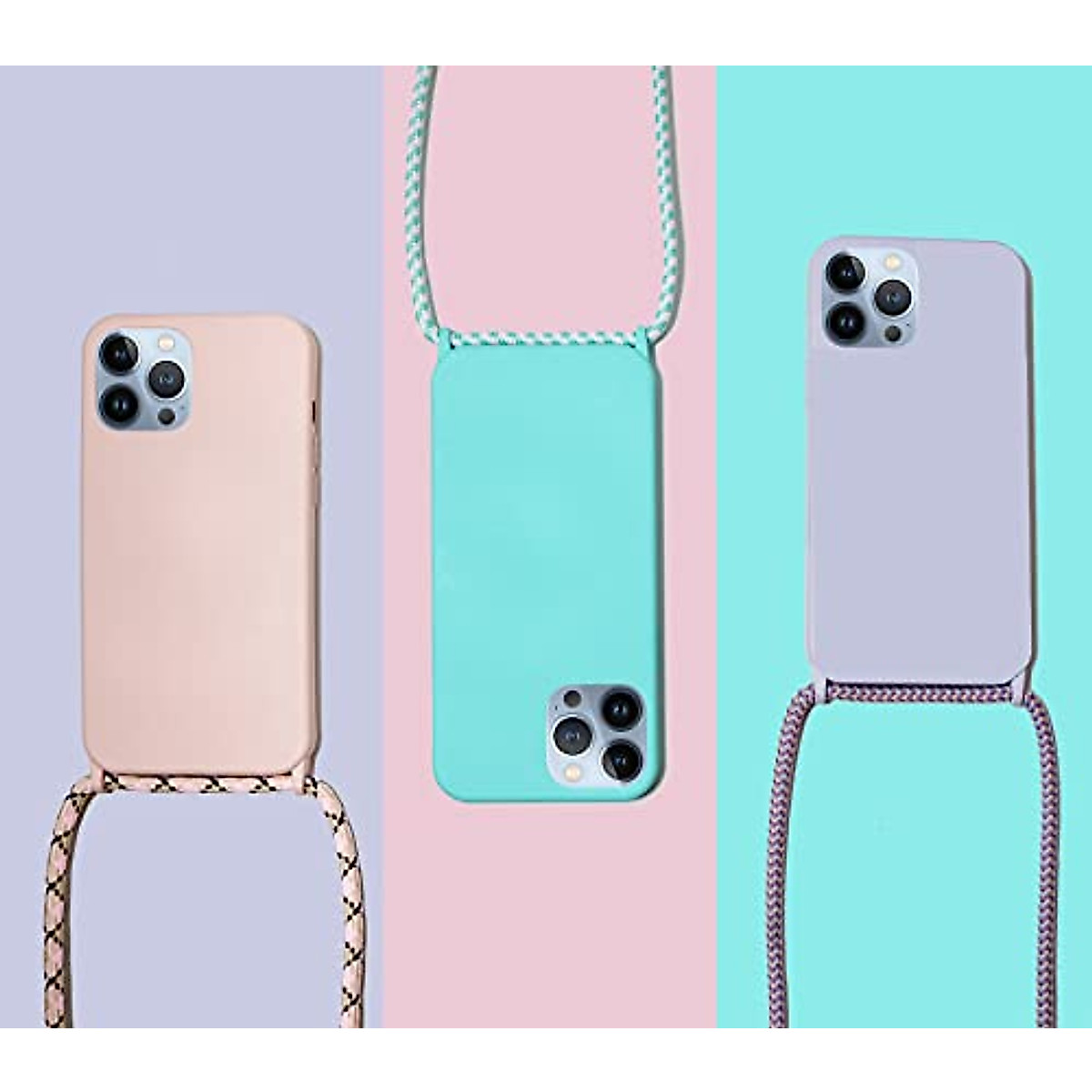 Ecofriendly iPhone 13 Pro Max Crossbody Cord Case Leash Hands-Free Adjustable Strap Landyard Shockproof Resistant Cover (Purple)