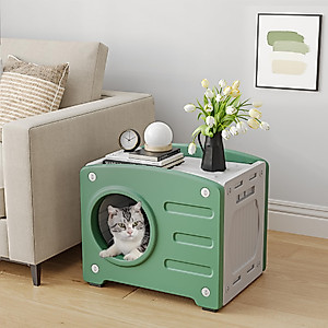 YITAHOME Cat Bed for Indoor Cats, Cube House with Cat Scratching Board, Double Resin Cat Cave Beds, Large Covered Cat Cube Condo, Cat Hideaway for Multiple Cats, 220lbs Load Capacity, Water Resistant