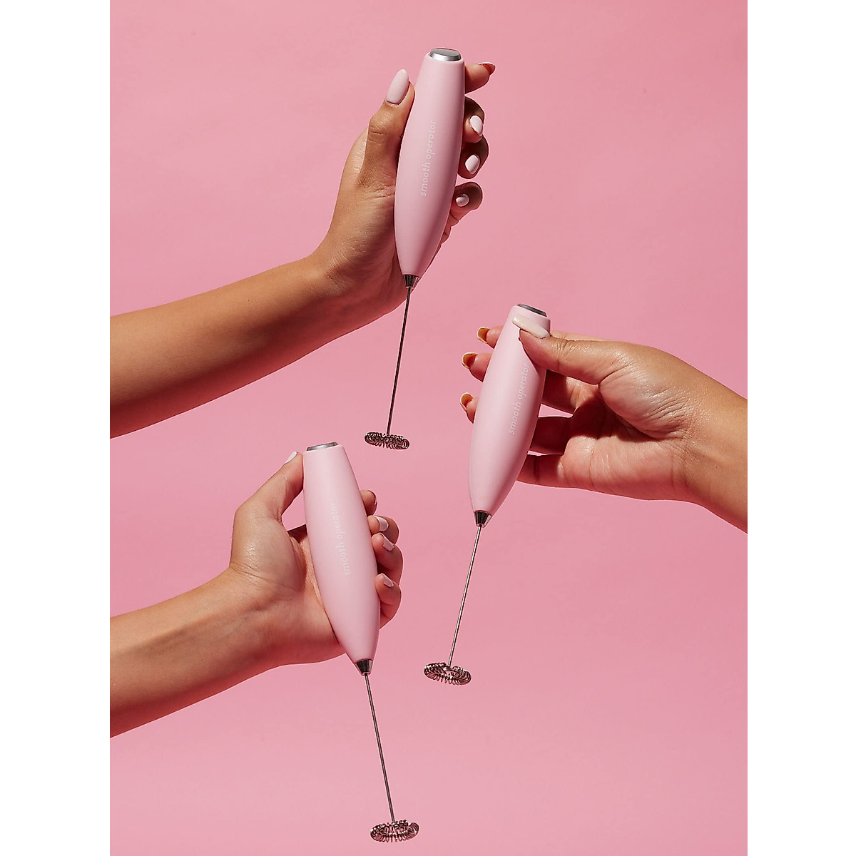 Smooth Operator Pink Handheld Electric Whisk, Milk Frother, Foam Maker for Protein, Coffee & More - Stainless Steel Stand Included