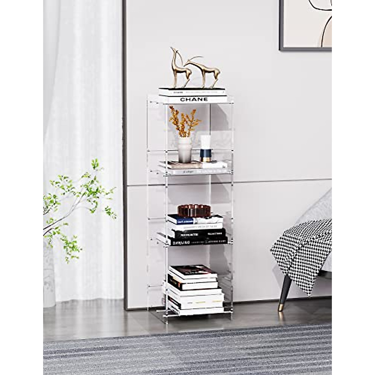 solaround Acrylic Narrow Bookcase Skinny Bookshelf Modern Display Storage Organizer for Living Room Office Bathroom (Clear, 3 Tier)