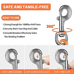 HaiYUAN Dog Tie Out Cable 10/15/20/30FT Dog Run Cable Orange/Grey Tie Out Cable for Dogs with Reflects Light Dog Cable for Large Dogs Heavy Duty for Outside Hold Large Dogs Up to 100LBS