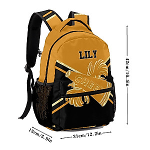 BigBigift Customized Cheer Yellow Black Cheerleaders Waterproof Backpack with Name for Hiking Camping Picnic 12.2(L)x5.9(W)x16.5(H)inch