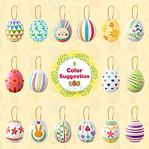 Easter White Eggs Painting Kit-Paintable Hanging Flocking Eggs with Rope, Doodle Kit for DIY Design, Easter Decoration, egg Hunts, Basket Fillers, Easter Gift,28PCS