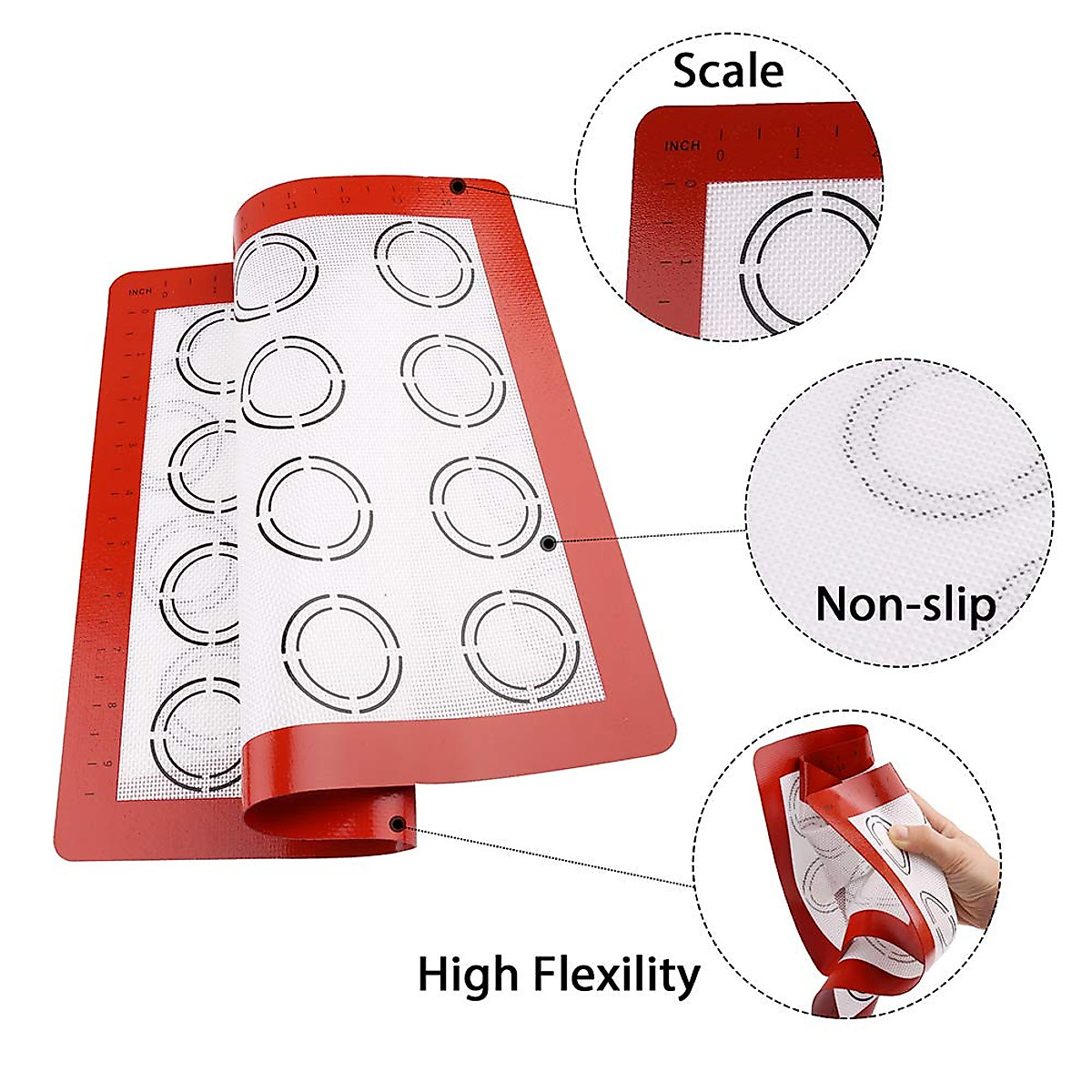 LotFancy Silicone Baking Mat, 2 Pack Non Stick Macaron Baking Liner for Cookies, Rolling Dough, Bread and Pastry, Reusable Baking Sheet,16.5"x11.5"