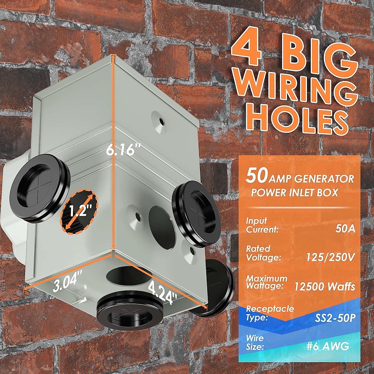 CircleRiver 50 Amp 25FT Generator Cord and Power Inlet Box Combo Kit NEMA 14-50P Male to SS2-50R STW 6/3+8/1 AWG 125/250V Twist Locking with Inlet Box for Generator to House