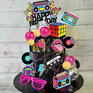 20 PCS 80s 90s Cake Toppers Retro Hip Hop Cake Decorations for Born in the 80's 90’s Decade Throwback Party Decorations Supplies (style 1)