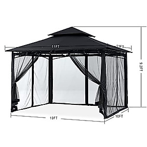 MASTERCANOPY Outdoor Garden Gazebo for Patios with Stable Steel Frame and Netting Walls (10x10,Black)