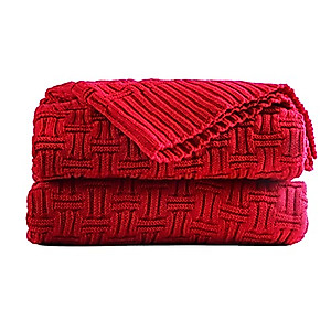 Cable Knitted Throw Blanket Couch Cover Blanket Soft Lightweight Blanket Comfortable Home Decorative Red