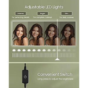 VASAGLE Vanity Desk with Power Outlets, Makeup Vanity with Mirror and Lights, with Upholstered Vanity Stool, 9 Dimmable LED Lights, 2 Compartments, 2 Drawers, for Bedroom, Ink Black URDT029B01