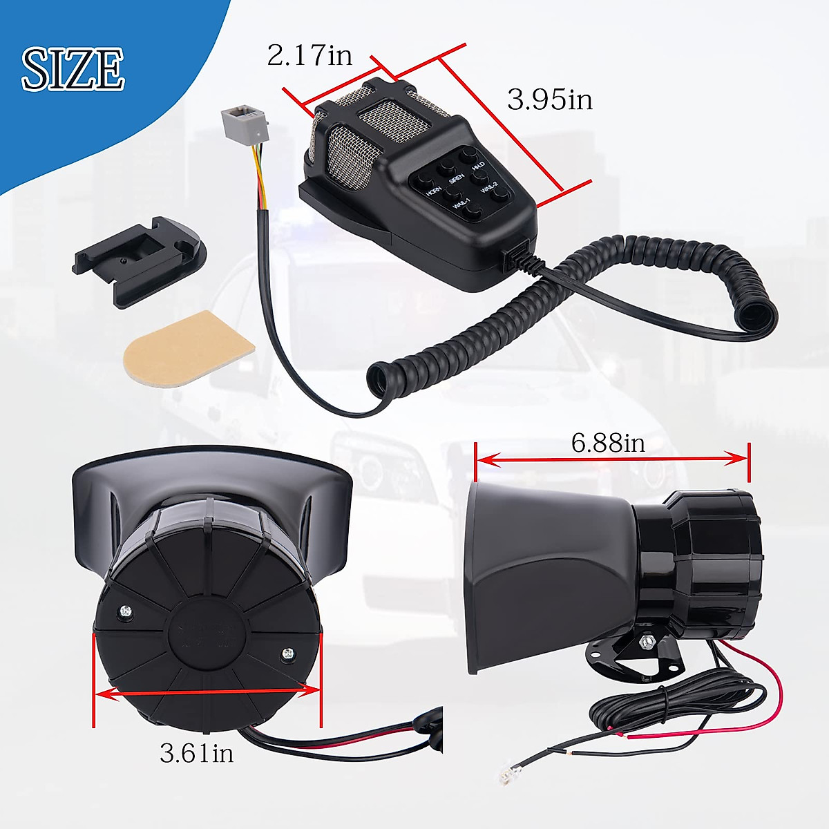 PA System for Car 100W 12V 7 Tone Sound Loud Car Siren Horn with Mic PA Speaker System, Car Megaphone Universal Fit