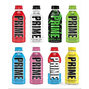 Prime Hydration Sports Drink All 8 Flavors Variety Pack - Energy Drink, Electrolyte Beverage - Meta Moon, Lemon Lime, Tropical Punch, Blue Raspberry, Glowberry, Lemonade, Ice Pop & Strawberry Watermelon - 16.9 Fl Oz (8-Pack)
