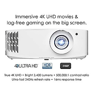 Optoma UHD50X True 4K UHD Projector for Movies & Gaming | 240Hz Refresh Rate | Lowest Input Lag on 4K Projector | Enhanced Gaming Mode 16ms Response Time | HDR10 & HLG Compatibility | 3400 lumens