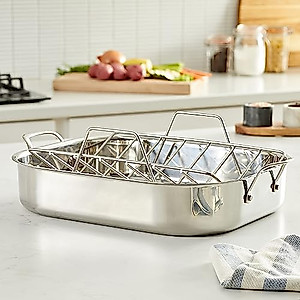 Amazon Basics Stainless Steel Rectangular Roasting Pan with Rack, 16-Inch