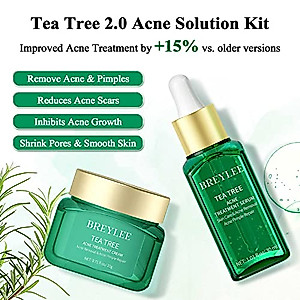Acne Treatment Kit, Tea Tree Oil Serum & Cream,Skin Care Set for Prone Face Sensitive, Cystic Acne Pimples Scars Remover, Redness Relief, Niacinamide Facial Moisturizer, Anti Aging, Daily Prevention