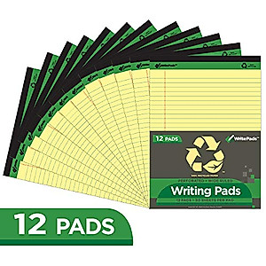 KAISA Legal Pads Writing Pads Recycled Paper, 8.5"x11.75" Wide Ruled Perforated 50 sheets Notepads 8-1/2"x 11-3/4" Writed Pad, Canary (Pack of 12pc) KSU-5668