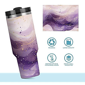 SEHANY Purple Marble 30 Oz Tumbler with Lid and Straw, Double Vacuum Stainless Steel Insulated Sports Water Bottle Cup Holder Friendly Leak-Proof Travel Coffee Cup for Iced Drink