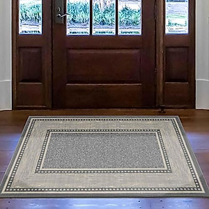 Ottomanson Ottohome Non-Slip Rubberback Bordered Design 5x7 Indoor Area Rug, 5' x 6'6", Light Gray