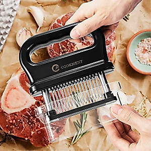 Meat Tenderizer with 48 Stainless Steel Ultra Sharp Needle Blades, Kitchen Cooking Tool Best for Tenderizing, BBQ, Marinade by JY COOKMENT