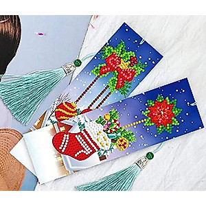 Christmas Socks Bookmark Diamond Painting Kit - pigpigboss 4 Pack Bookmark Dimaond Painting Art Crystal Christmas Bell Bookmark Diamond Painting Set Christams Book Decor Gift for Adult Kid (21 x 6 cm)