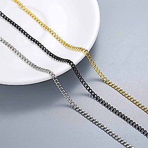 Jstyle 3Pcs 3mm Curb Cuban Link Chain for Men Stainless Steel Chain Necklaces for Men 18K Gold/Black/Silver Mens Chain Necklaces Set Hip-Hop Jewelry for Men 20 Inch