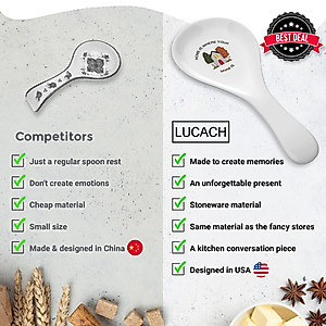 LUCACH - Birthday Gifts For Mom | Unique Gifts For Mom From Daughter & Son | Stoneware Spoon Rest Cute 10.5" x 4.25" For Kitchen
