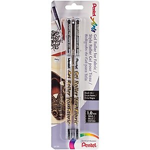 Pentel Arts Gel Roller for Fabric, 1.0mm Bold Lines, Permanent, Black Ink, Pack of 2 (BN15BP2A)