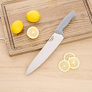 Restaurantware Comfy Grip 10 Inch Chef's Knife, 1 Sharp Cooking Knife - Ergonomic Handle, Non-Slip Grip, Gray Stainless Steel Kitchen Knife, Dishwashable, Slice, Dice, Mince, or Chop Ingredients