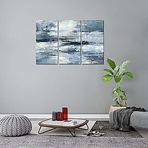 Blue and Grey Wall Art-Abstract Picture 3 Piece Canvas Print Wall Painting Modern Artwork Canvas Wall Art for Living Room Home Office Décor