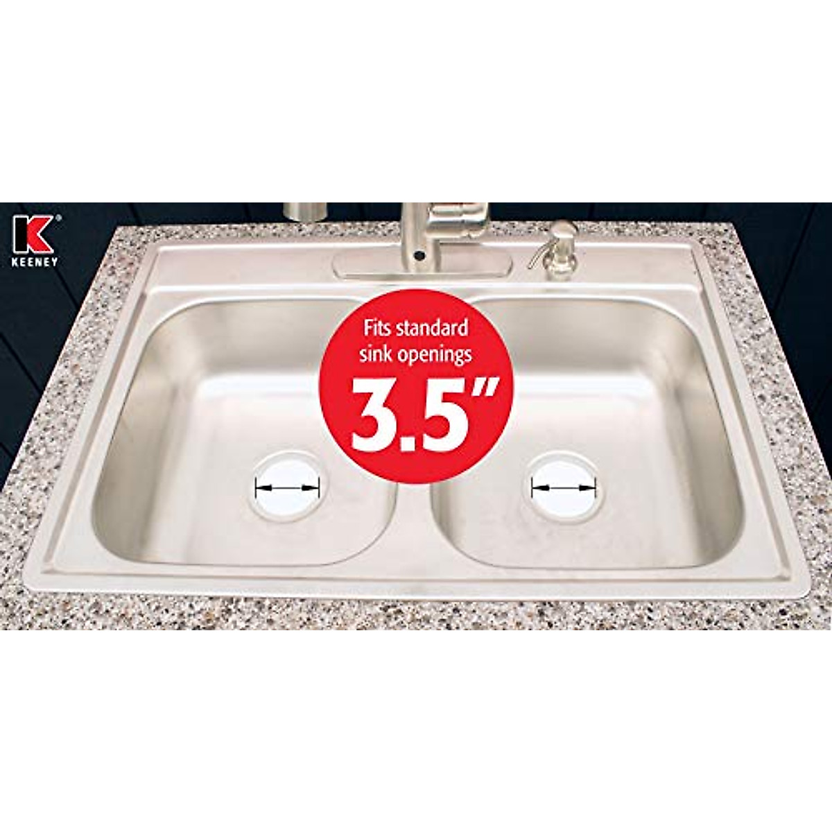 Plumb Pak K5414BLK Keeney Stainless Steel Kitchen Sink Strainer with Fixed Post Basket, Fits Standard 3-1/2-Inch Openings, 3-1/2 In. to 4 In, Black