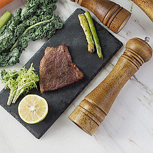 Oak Wood Spice Pepper Mills - Pepper and Salt Grinders, Pepper Shaker with Ceramic Grinding Mechanism, Adjustable Coarseness - 8 inches