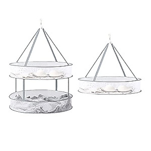 UtySty 2 Pack Drying Rack Clothing Collapsible Laundry Basket 23'' Folding Hanging Dry Net Mesh Dryer with Hook for Clothes Drying Household Lingerie Sweater Blouse Herb (1Tier+2Tier)