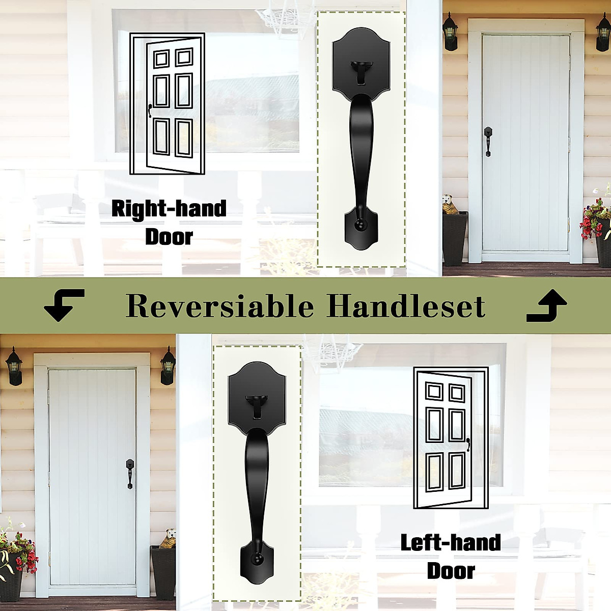 Tinewa Single Cylinder Exterior Handleset, Keyless Front Door Handle with Lever Inside, Low Profile Front Lock Handleset with Halifax Black Finish, Reversible for Right & Left Sided