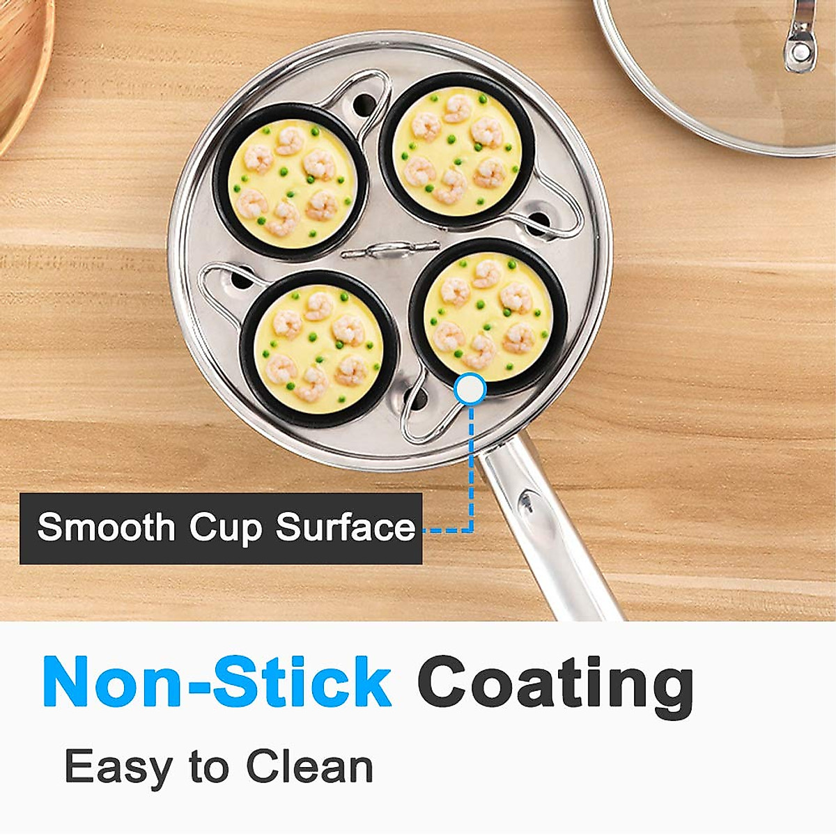 Egg Poacher Pan Poached Egg Maker Set with 6 Non-stick Egg Poaching Cups, 1 Stainless Steel Steamer Pot, Multi-Purpose for Egg Cake Vegetables Seafood Meat Baby Food