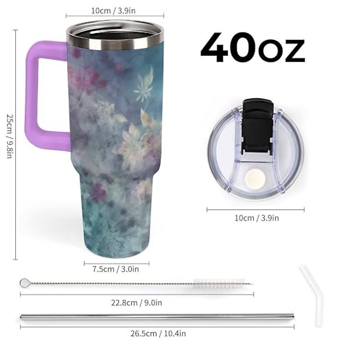 LLUTSNTH 40 Oz Vacuum Tumbler with Violet Handle Leakproof Insulated Tumbler And Green Stainless Steel Travel Mug with Lid And Straw Coffee Cup Cute Water Bottles Cup Holder Friendly