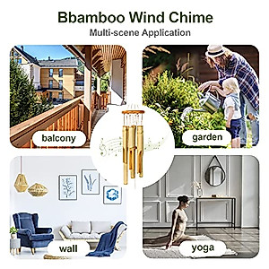 Wooden Wind Chimes Bamboo Windchimes Outside 30" Handcrafted Wood Wind Chime with Natural Relax Beautiful Sound and Amazing Deep Tone for Patio Garden Outdoor Home Decor(Yellow)