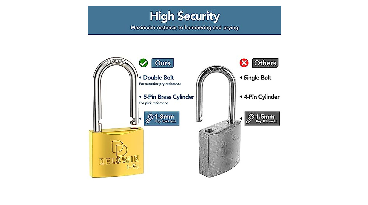 DELSWIN Heavy Duty Brass Padlocks with Same Keys