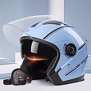 3/4 Motorcycle Open-Face Sunscreen Helmet for Adults Men Women, Retro Motorbike Jet Moped Helmet with Dual Visor, Vintage Moped Street Bike Scooter Half Face Helmet DOT/ECE Approved-B-58-62CM