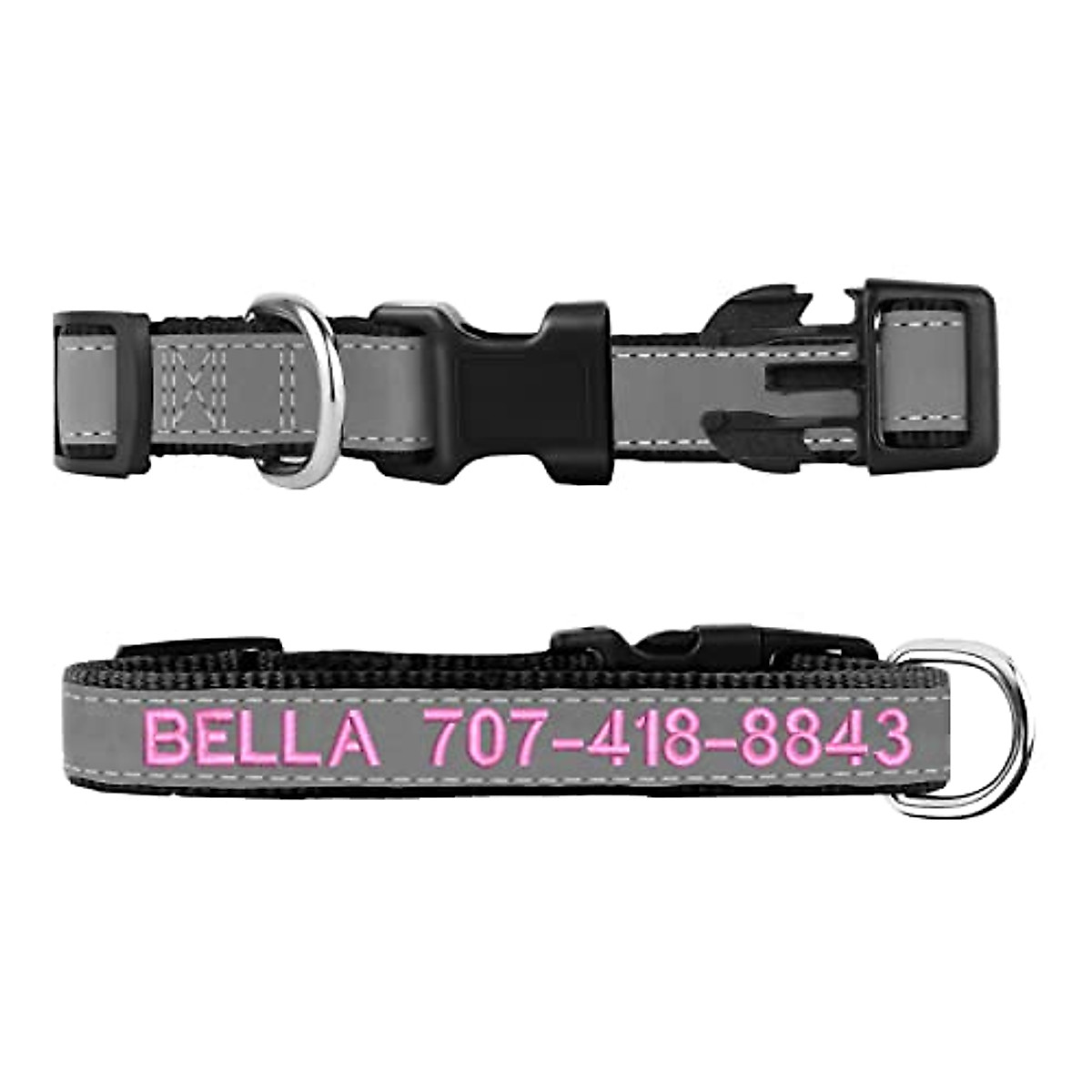 Reflective Personalized Dog Collar - Custom Embroidered Dog Collars with Pet Name and Phone Number for Boy and Girl Dogs, 4 Adjustable Sizes, XSmall,Small, Medium and Large